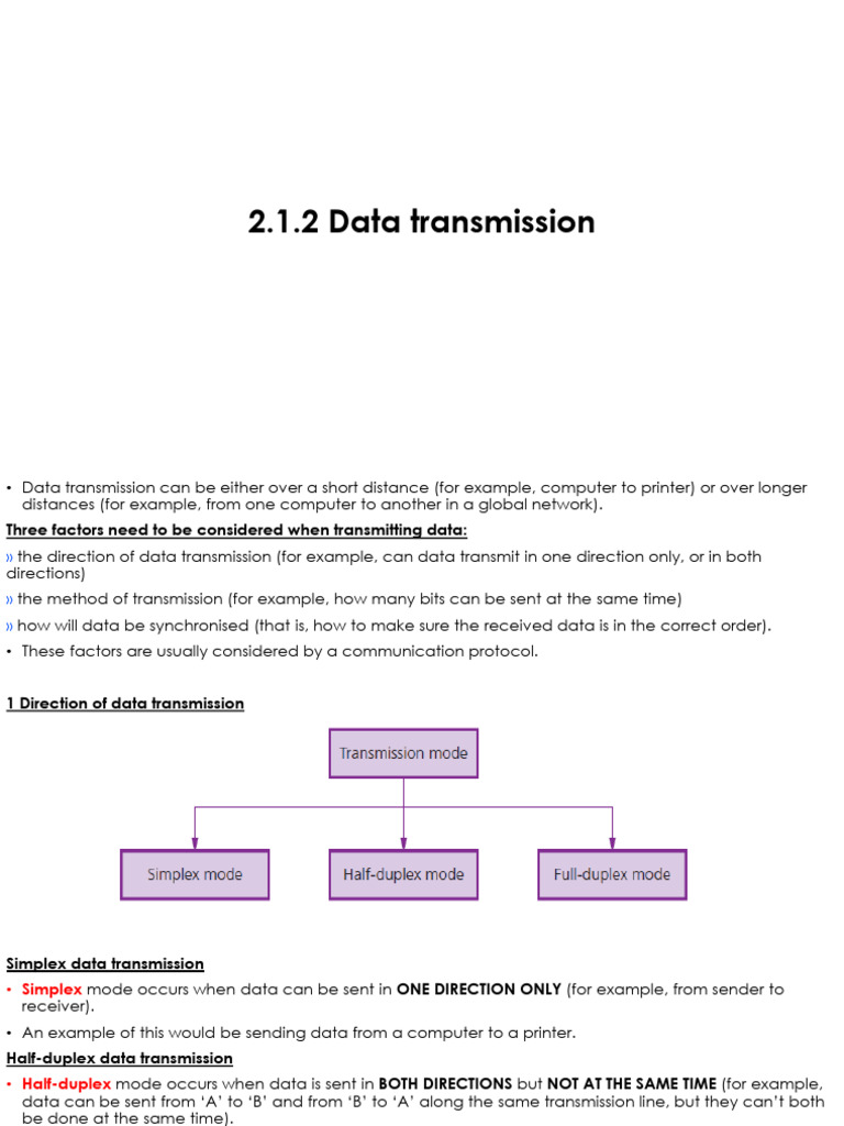 2.1.2 Data transmission | PDF | Duplex (Telecommunications) | Usb