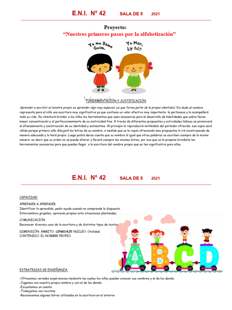 Proyecto Mi Nombre Propio Sala de 5 2021 | PDF