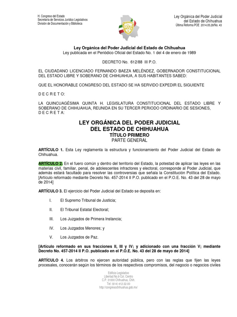 Ley Organica de Poder Judicial ESTATAL | PDF | Judicaturas | Estado ...