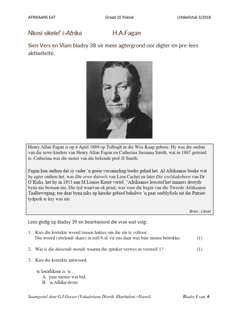 GEDIG 2 Nkosi Sikelel I Afrika H.A.Fagan | PDF