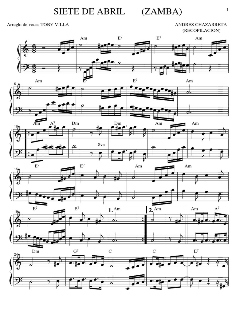 La Siete de Abril (Zamba) para Fueye | PDF | Aberturas (xadrez) | Xadrez
