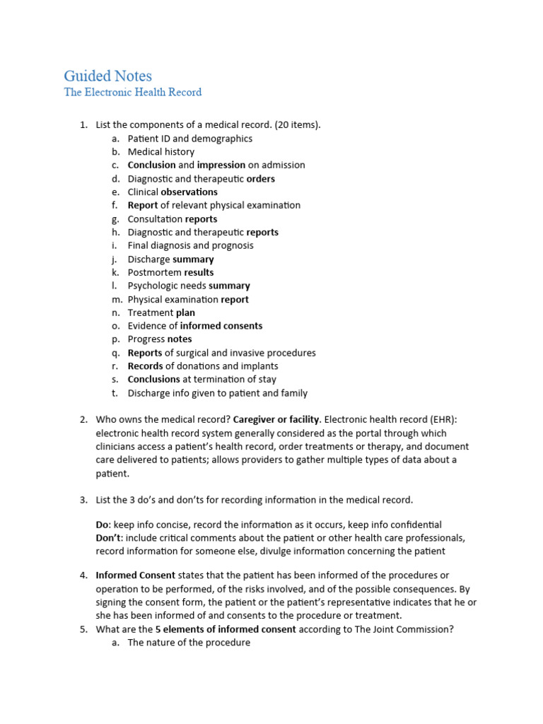 Guided Notes EHR | PDF | Electronic Health Record | Medical Diagnosis