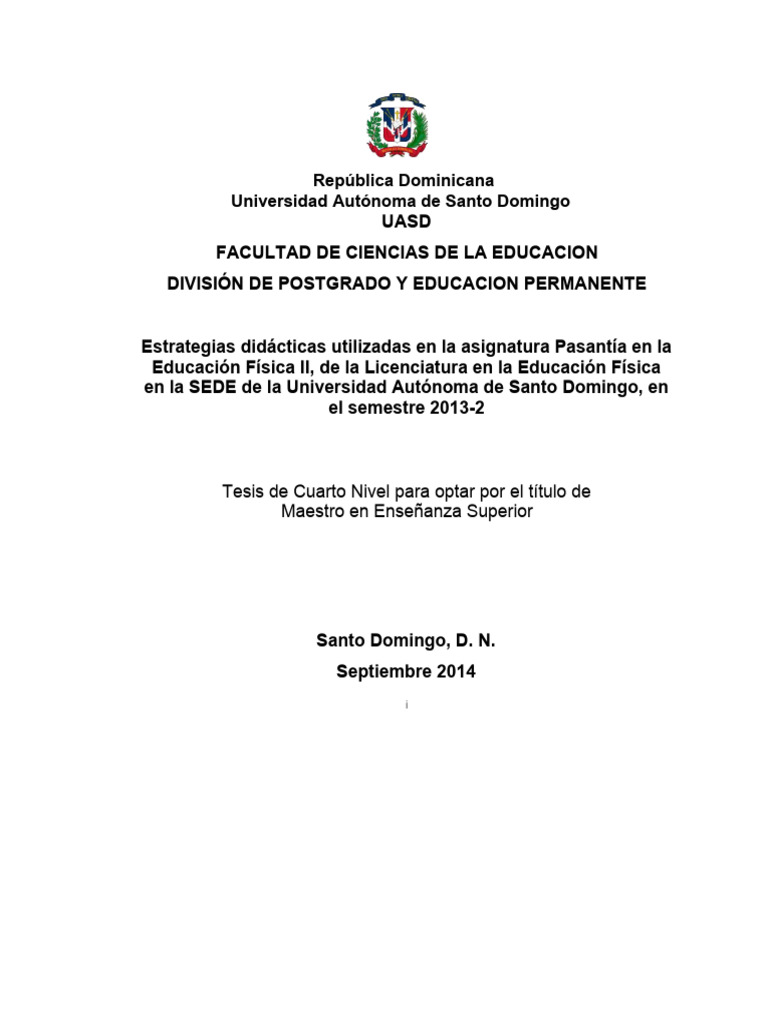 Tesis Modelo 2016 UASD | PDF | Enseñando | Maestros