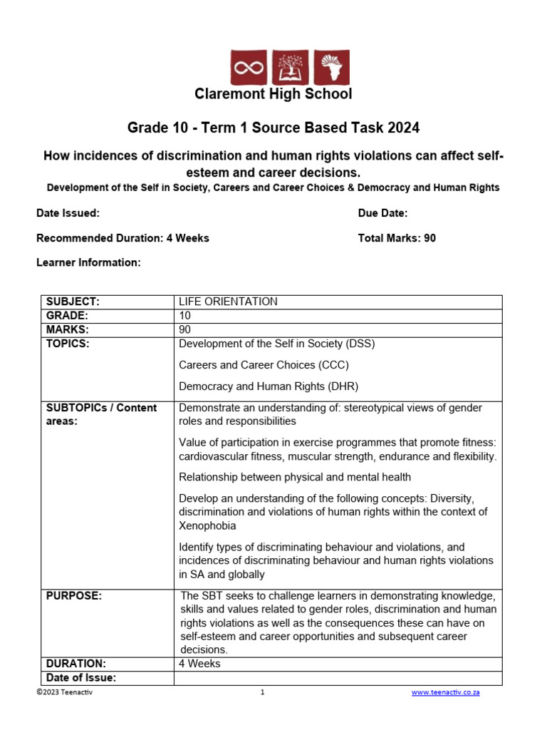 Gr10 T1 Task 2024 | Download Free PDF | Gender | Gender Studies