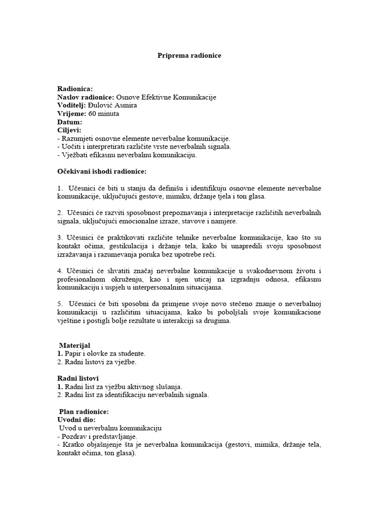 Priprema Radionice | PDF