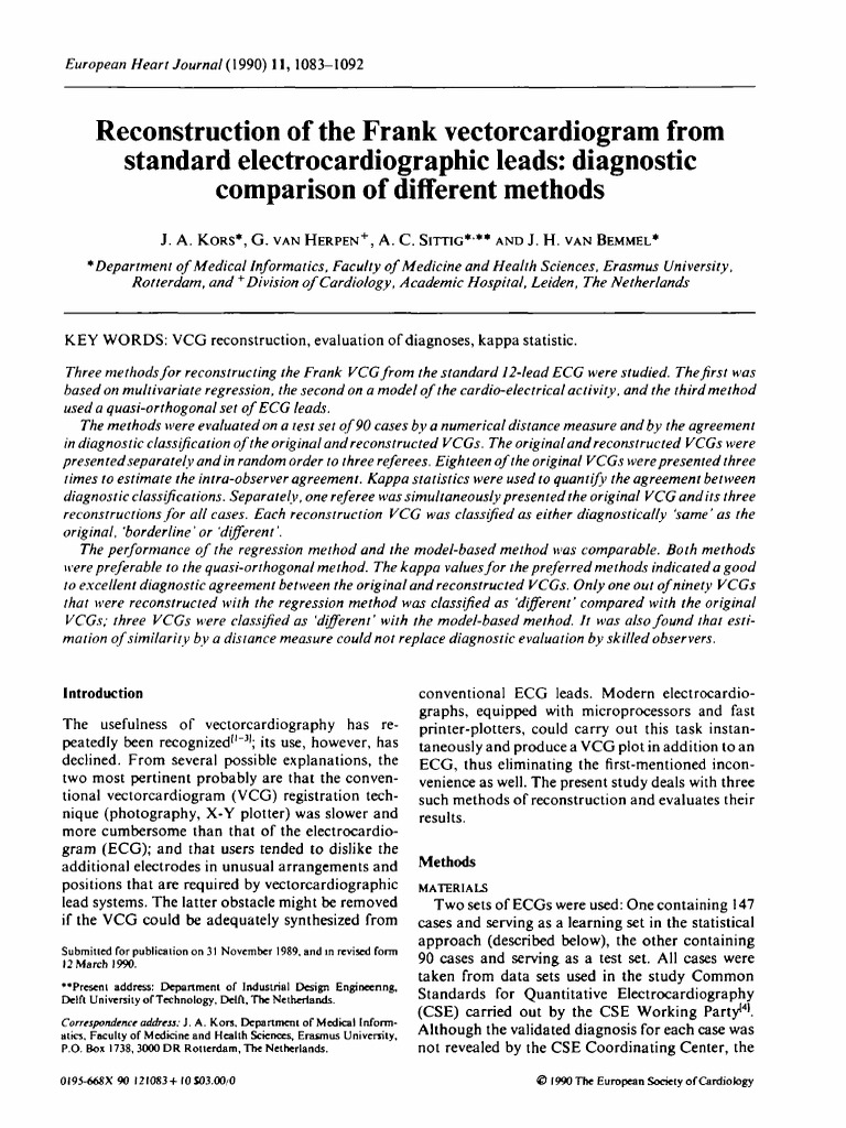 Reconstruction of The Frank VCG From Standard ECG Leads (KORS) | PDF ...