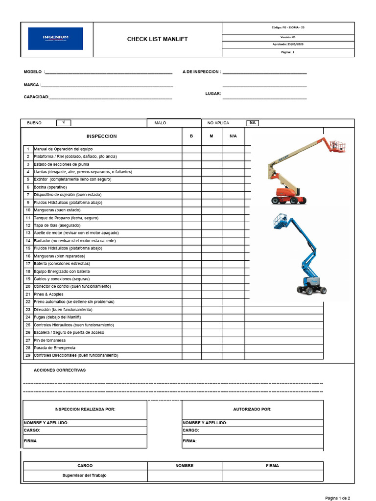 Check List Manlift | PDF