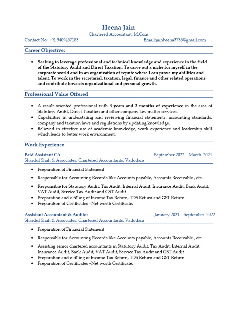 Heena CV Update | PDF | Audit | Taxes