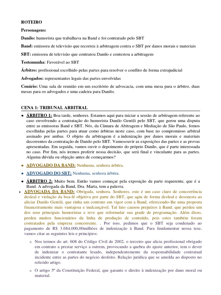 Disputa Arbitral entre Band e SBT | PDF | Arbitragem | Indenização