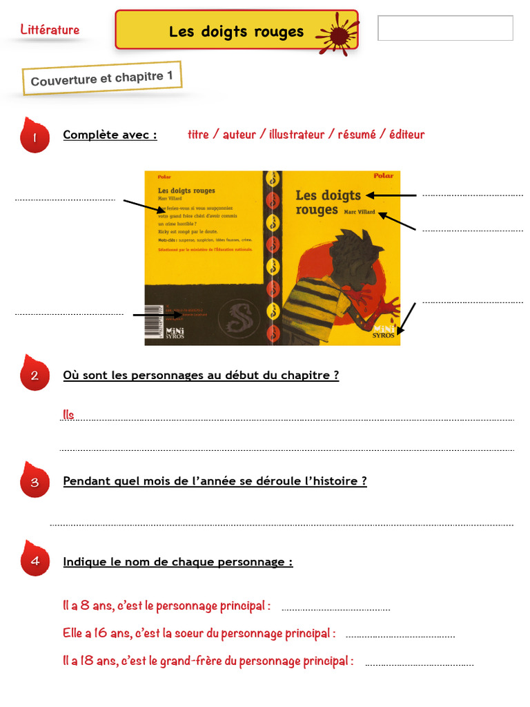Fiches de Lecture Les Doigts Rouges CE2 | PDF