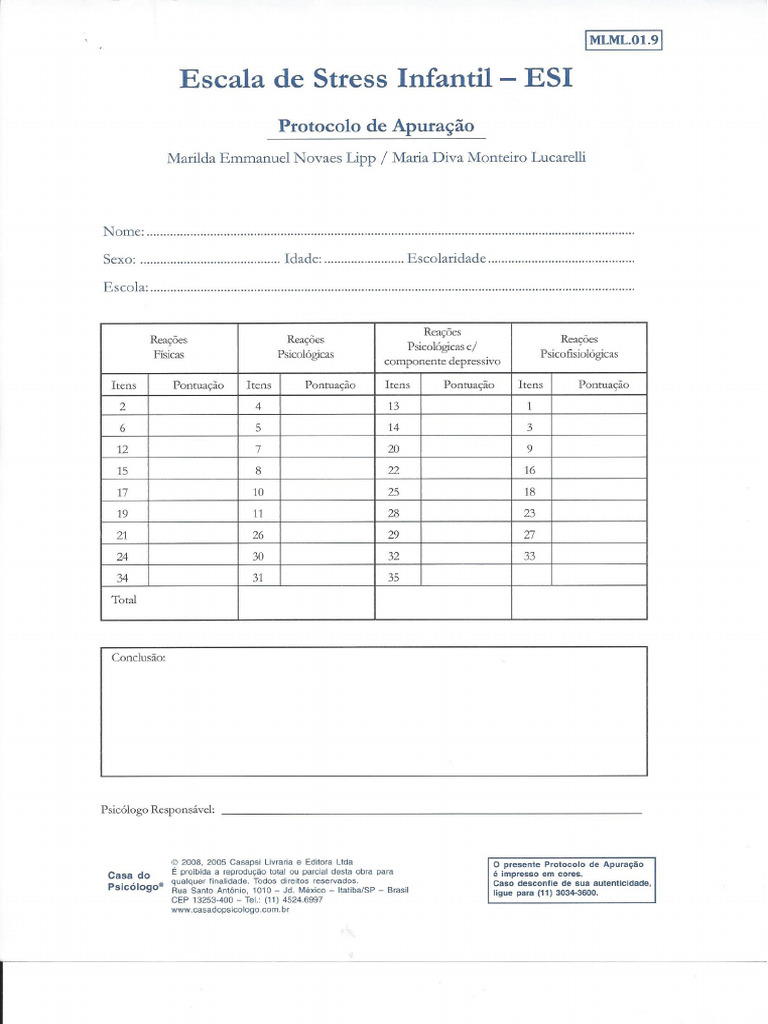 ESI - Escala de Stress Infantil | PDF
