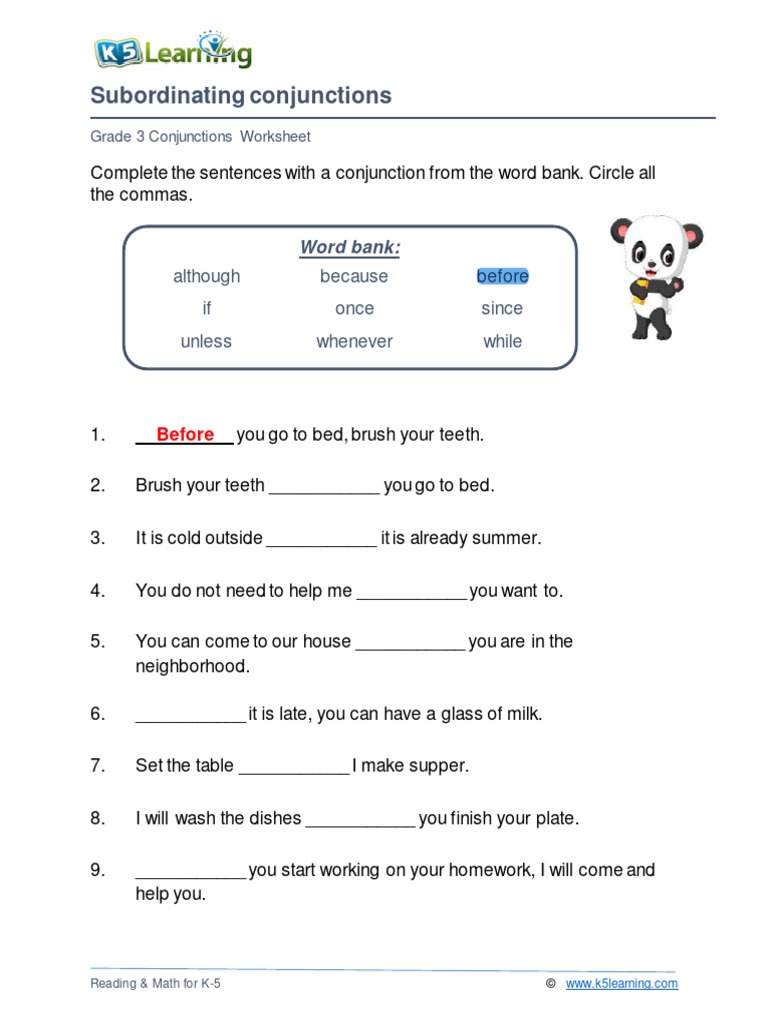 Grade 3 Subordinating Conjunctions A | PDF