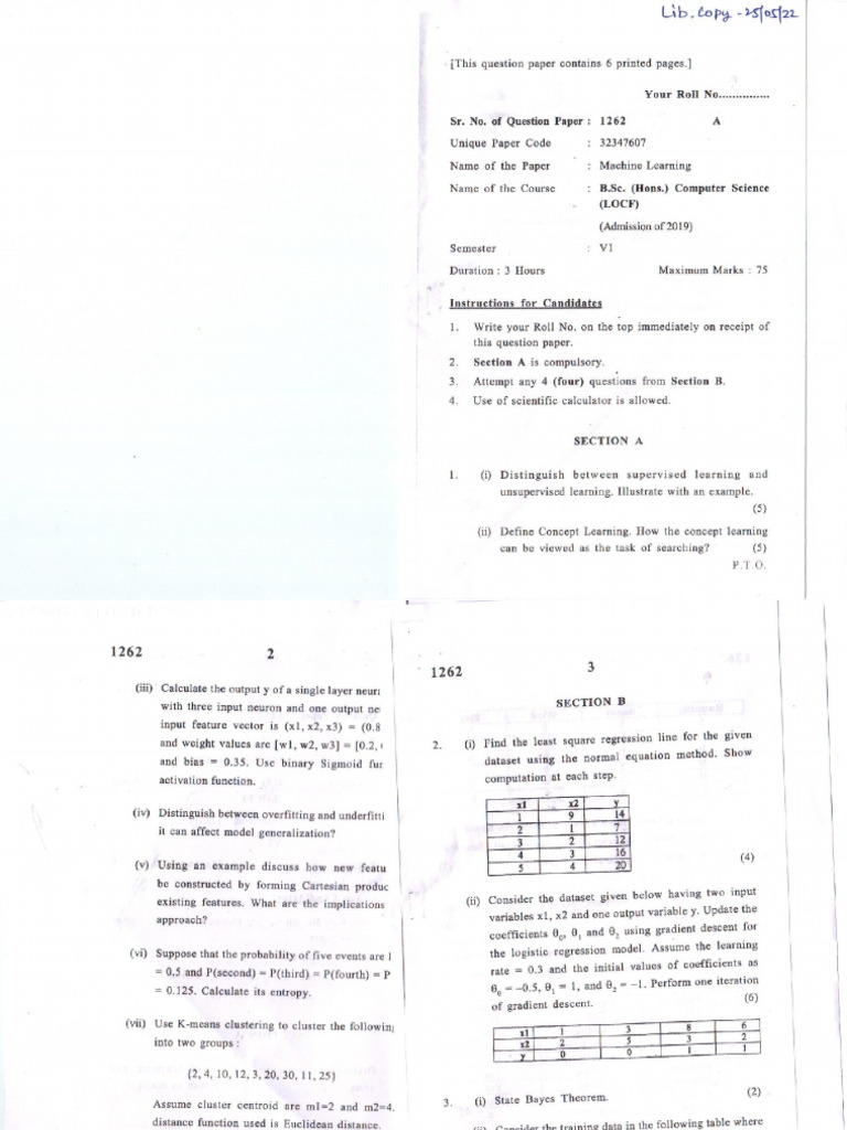Machine Learning PYQ 2022 | PDF