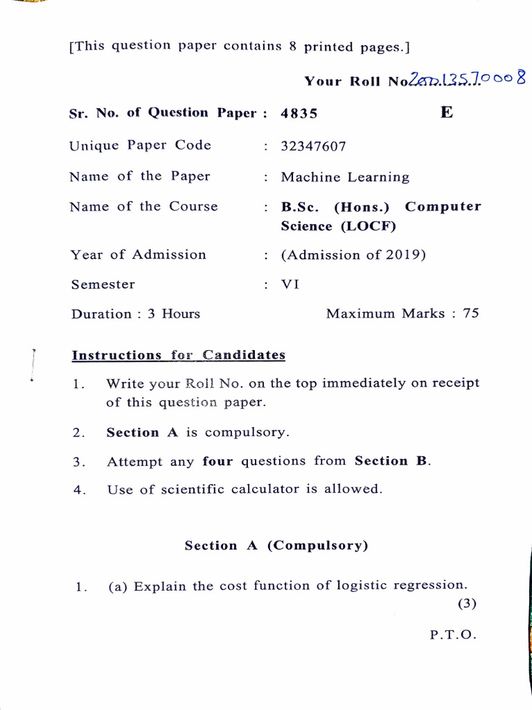 Machine Learning PYQ 2023 | PDF | Statistical Classification | Cluster Analysis