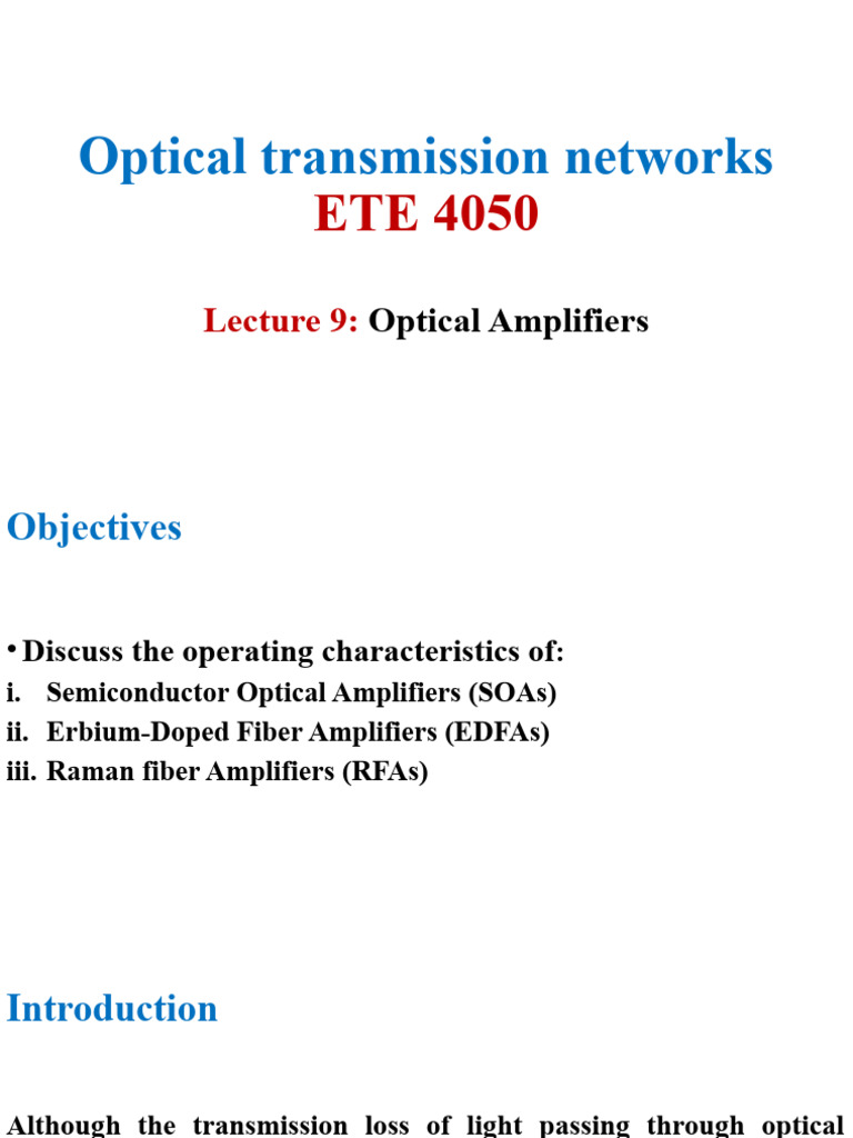 Lecture 9 - Optical Amplifiers | PDF | Optical Fiber | Laser