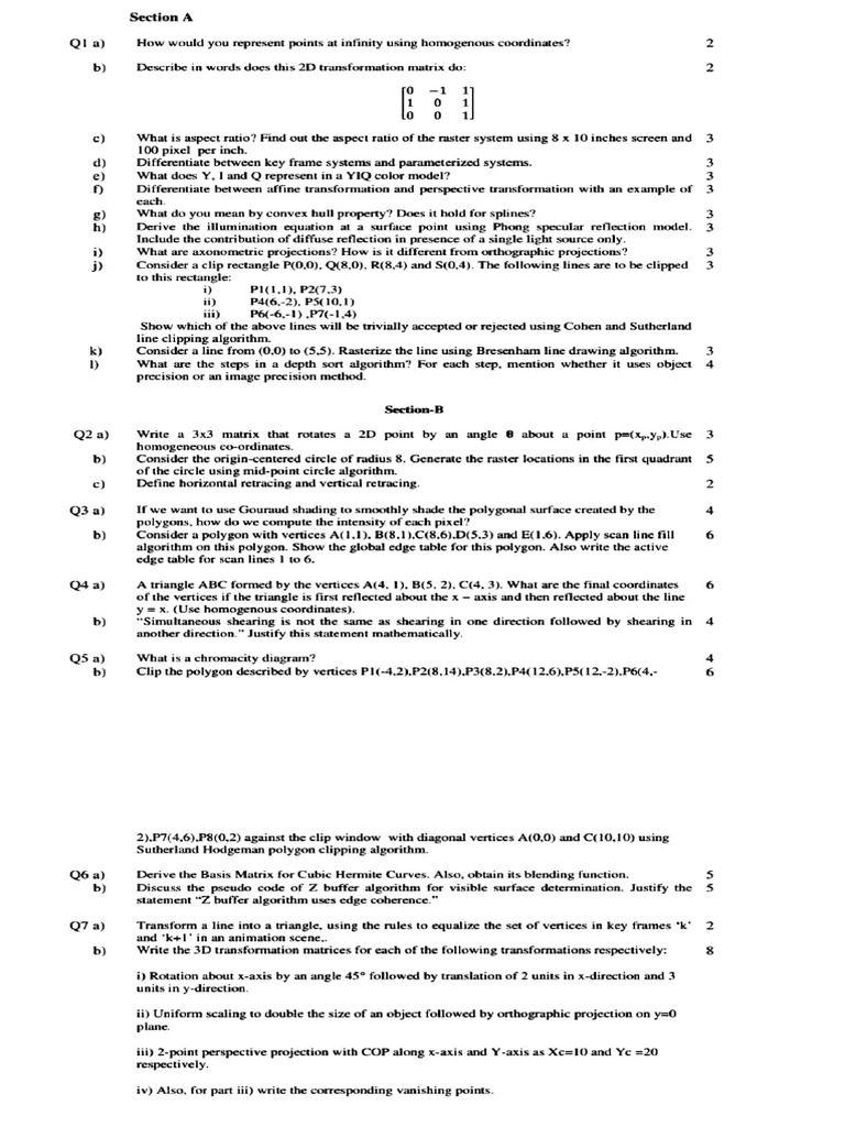 Computer Graphics PYQ. 2pdf | PDF | Cartesian Coordinate System | 2 D ...