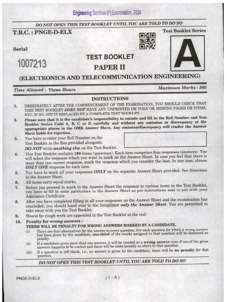 QP Enggservcprelexam 24 Electronics and Telecommunication Engineering 200224r | PDF