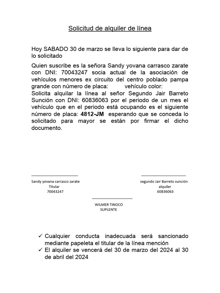 Solicitud de Alquiler de Línea | PDF