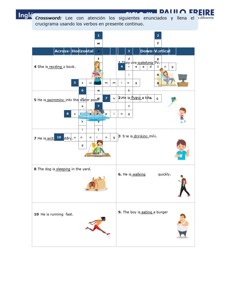 Present Continuous - Crossword FINISHED | PDF
