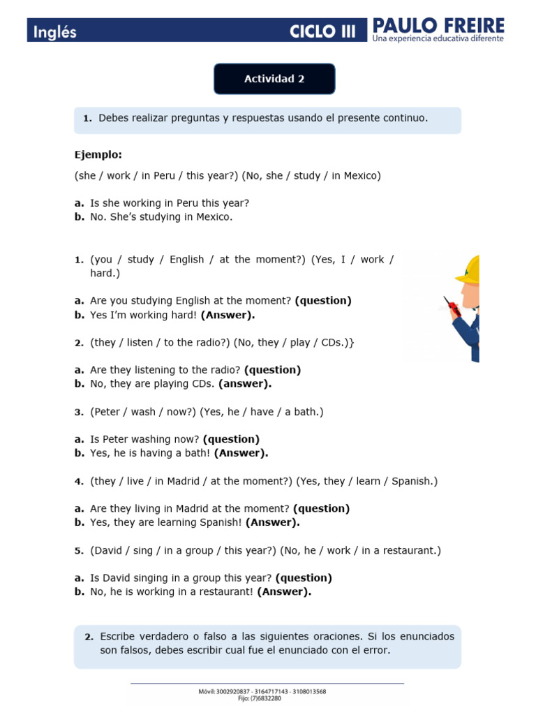 Present Continuous Tense Worksheet | PDF | Language Arts & Discipline ...