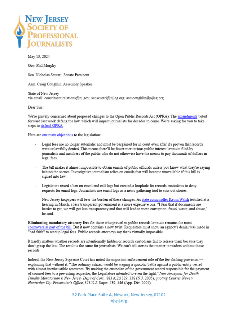 New Jersey OPRA Amendments Concerns | PDF | New Jersey