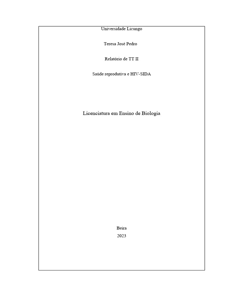 Bruno Andre. Relatorio TT II | PDF | HIV/AIDS | HIV