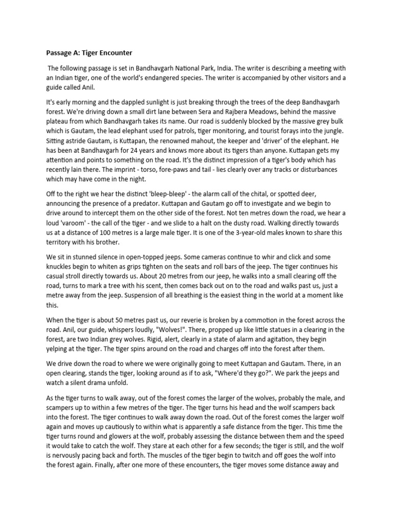 Passage A - Tiger - Journal Entry | PDF | Tiger | Zoology
