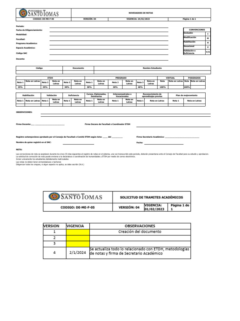 Novedad de Notas | PDF