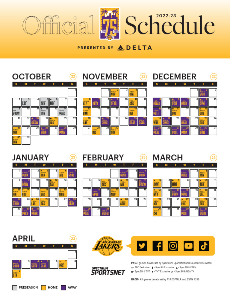 NBA Game Schedule 2022-23 Season | PDF | Television | Broadcasting ...