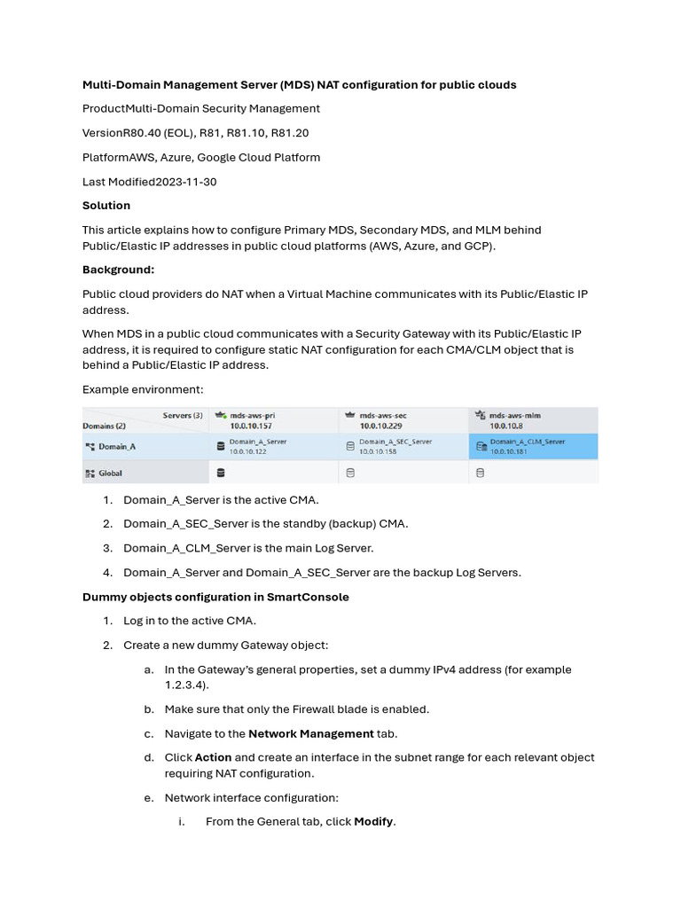 Multi-Domain Management Server (MDS) NAT Configuration For Public ...