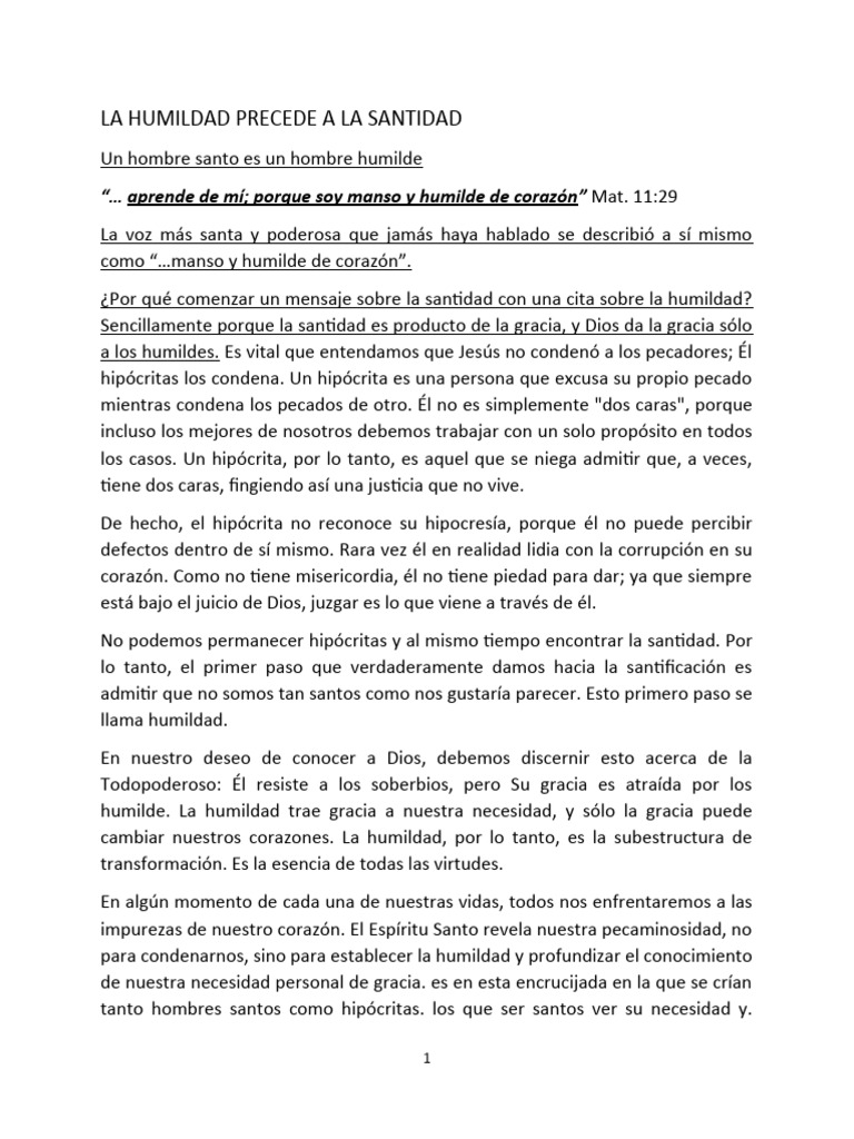 La Humildad Precede A La Santidad | PDF | Amor | Pecado