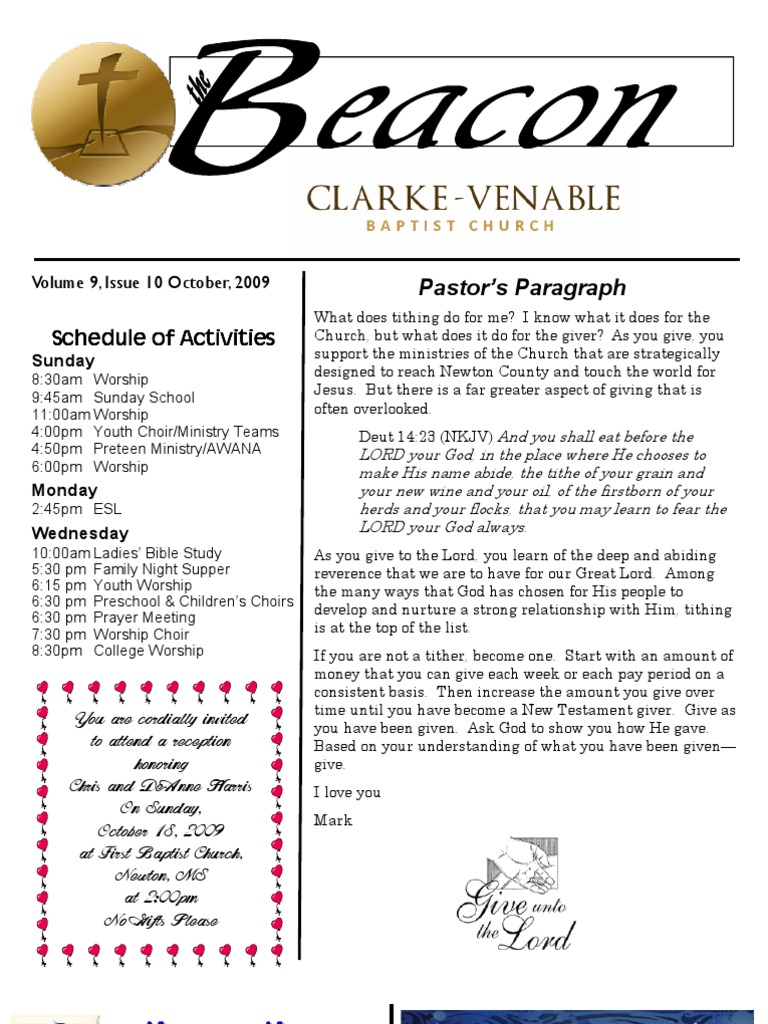 Pastor's Paragraph: Schedule of Activities Schedule of Activities ...