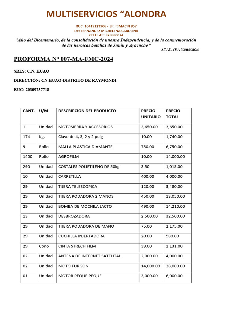Huao Proforma Alondra | PDF