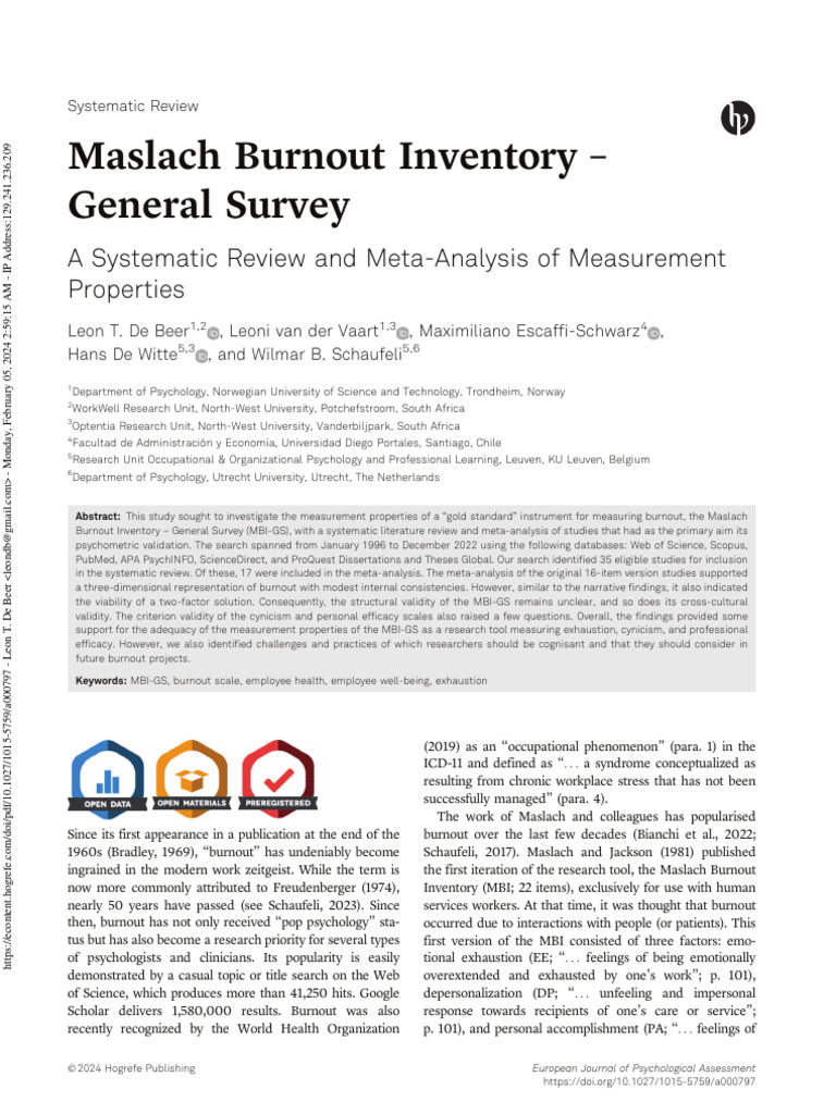 Maslach Burnout Inventory | PDF | Occupational Burnout | Validity ...