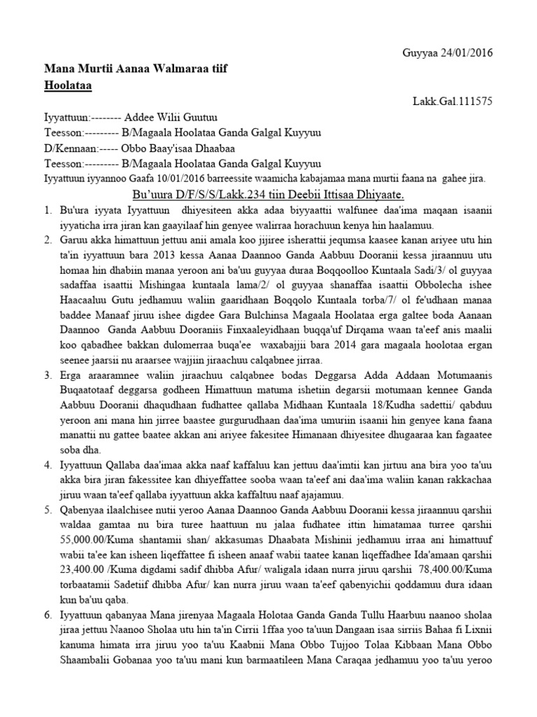 Deebii Baay'isaa Dhaabaa | PDF