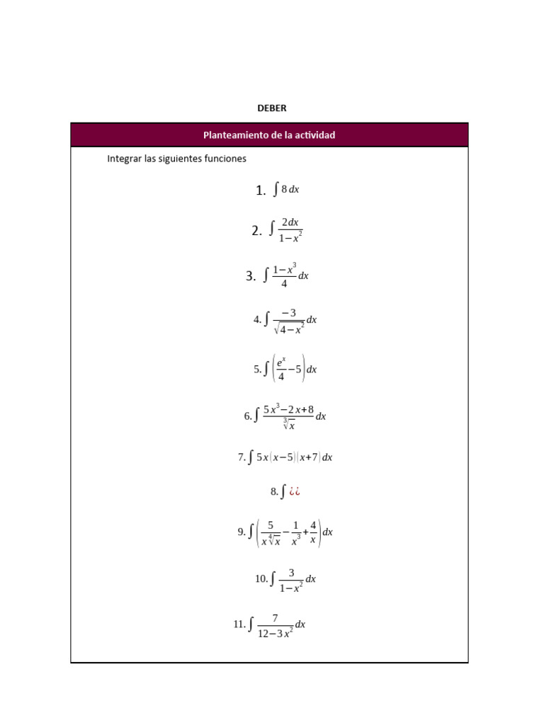 Deber de Integrales 1 | PDF | Integral | Lógica matemática