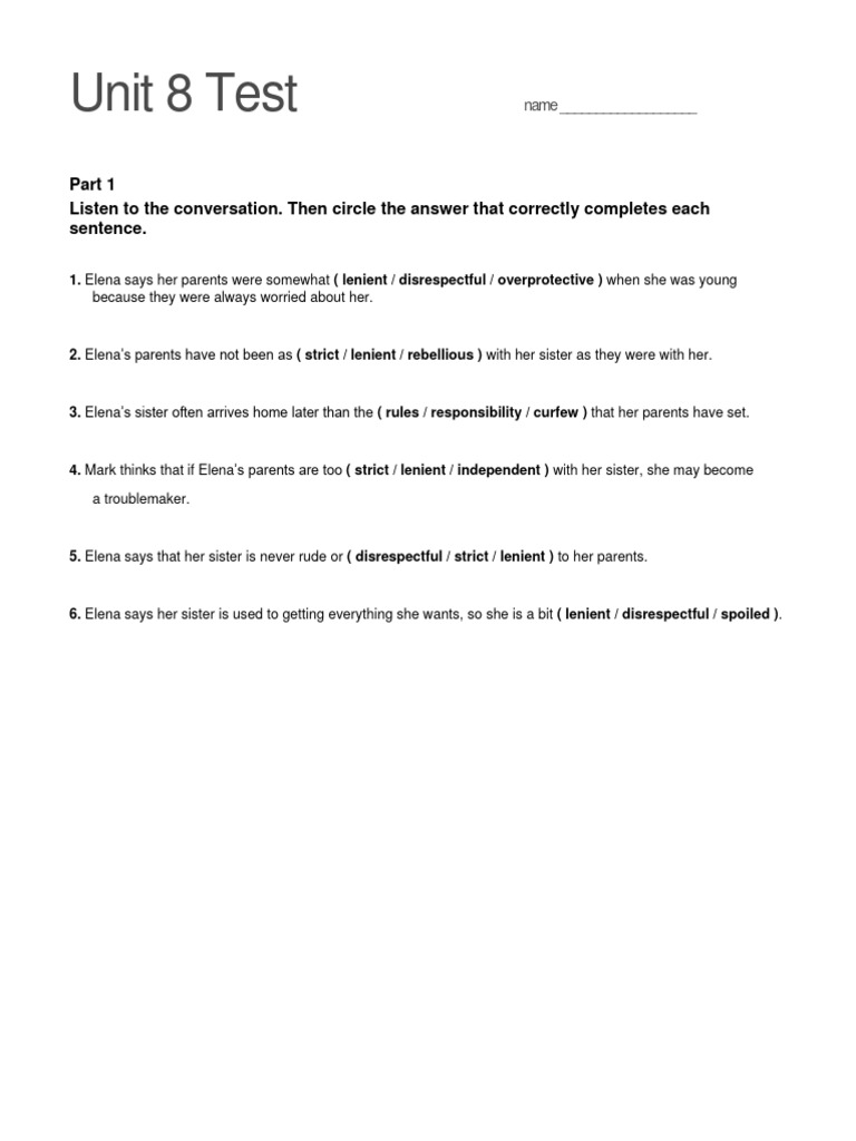 Summit 1B Unit 8 Test Overview | PDF | Human Development
