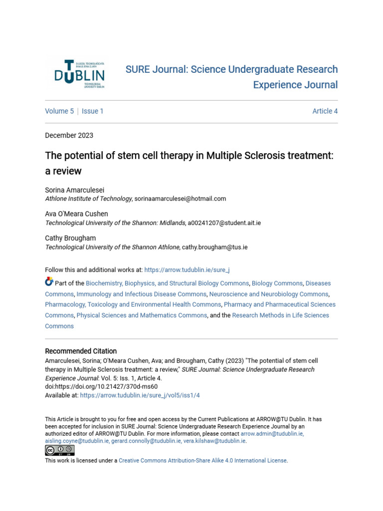 The Potential of Stem Cell Therapy in Multiple Sclerosis Treatment - A ...