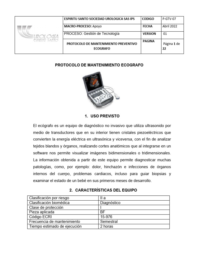 Protocolo de Mantenimiento Ecografo | PDF | Ultrasonido | Software