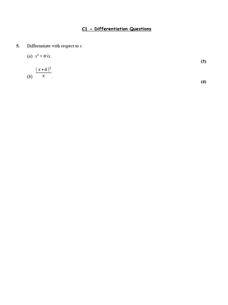 7) C1 Differentiation Questions | PDF | Tangent | Differential Geometry