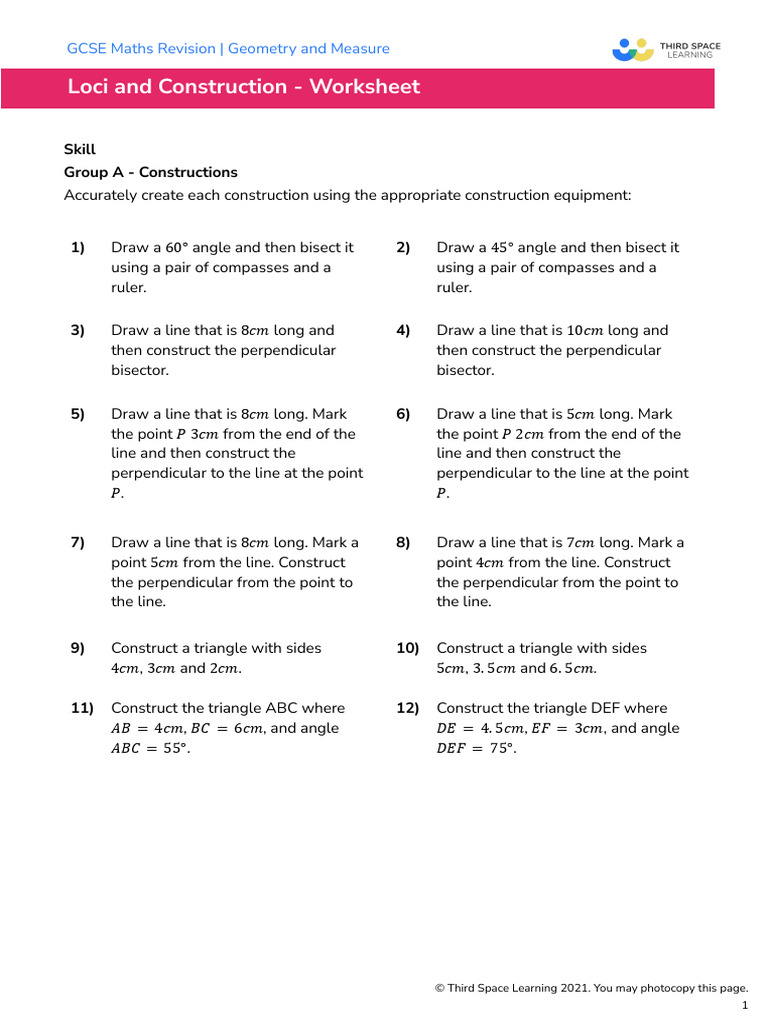 GCSE Maths Geometry Construction Worksheet | PDF | Euclidean Geometry ...