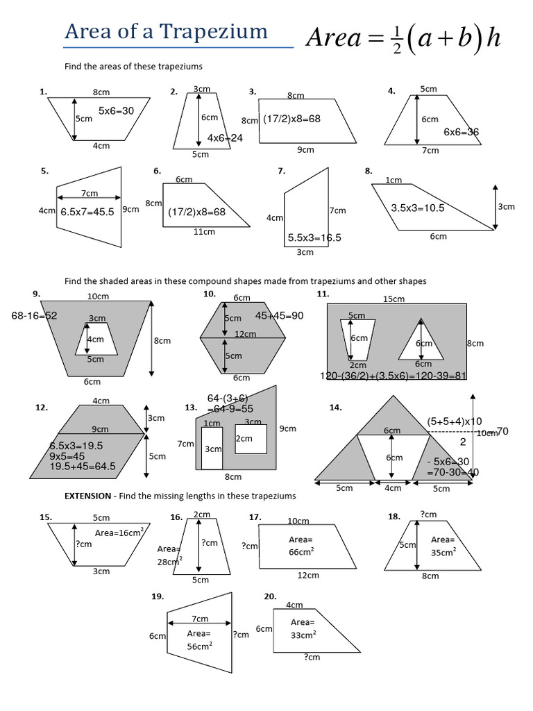 Area of Trapezium Worksheet Class 8 | PDF