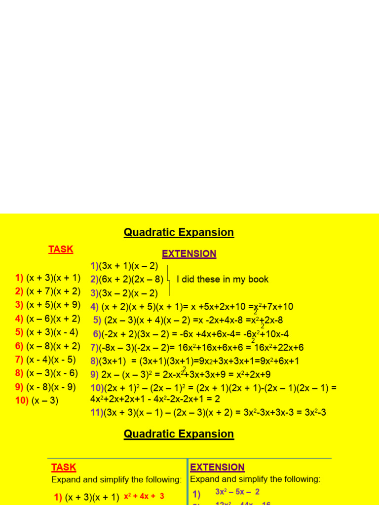 Expanding and Factorising Quadratics | PDF | Quadratic Equation | Equations