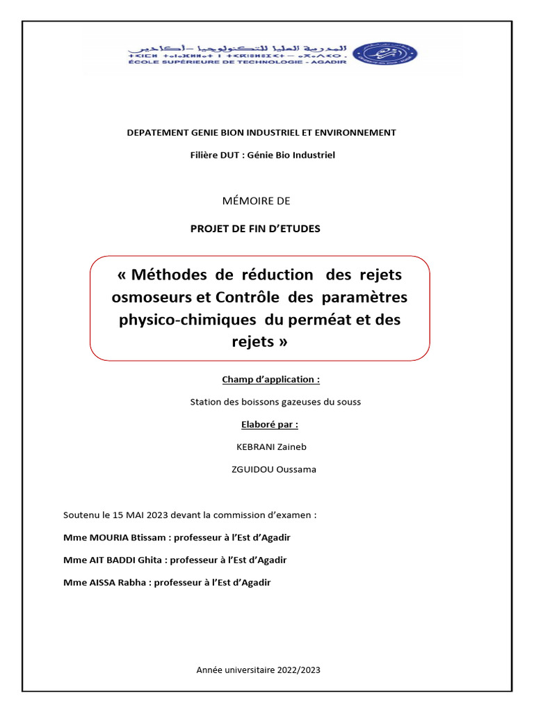 Pfe Version Final | PDF | Eau | Filtration