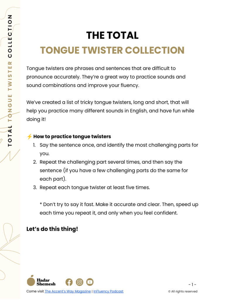 English Tongue Twisters Guide | PDF | Art