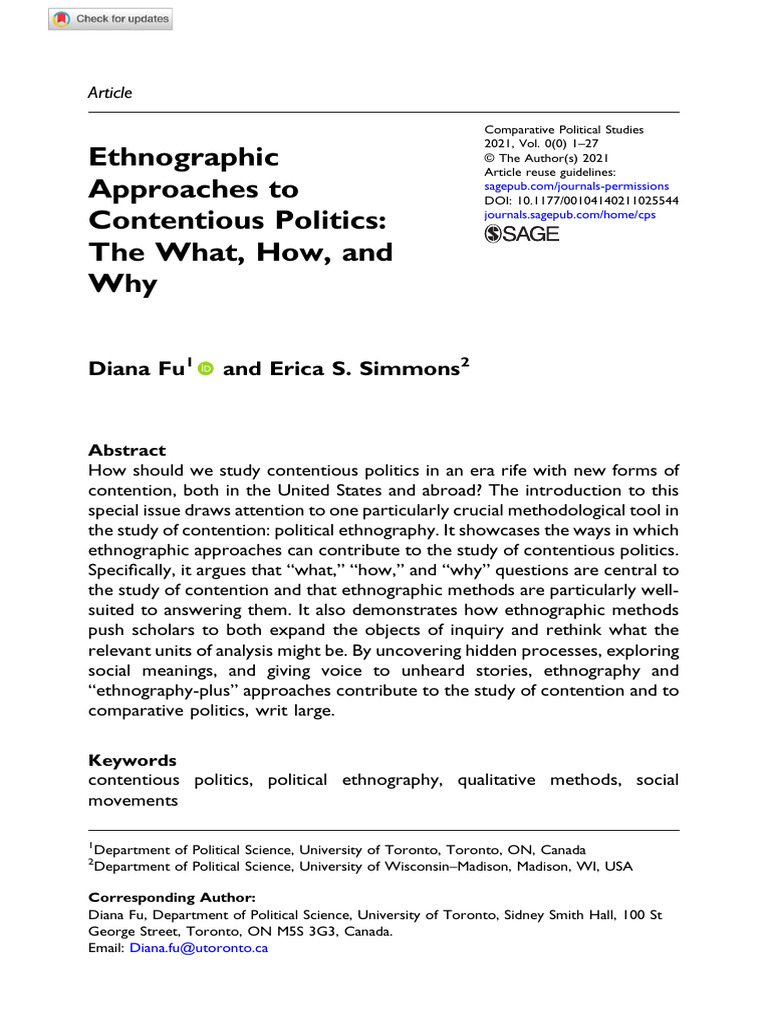 Ethnographic Approaches To Contentious Politics The What, How, and Why ...