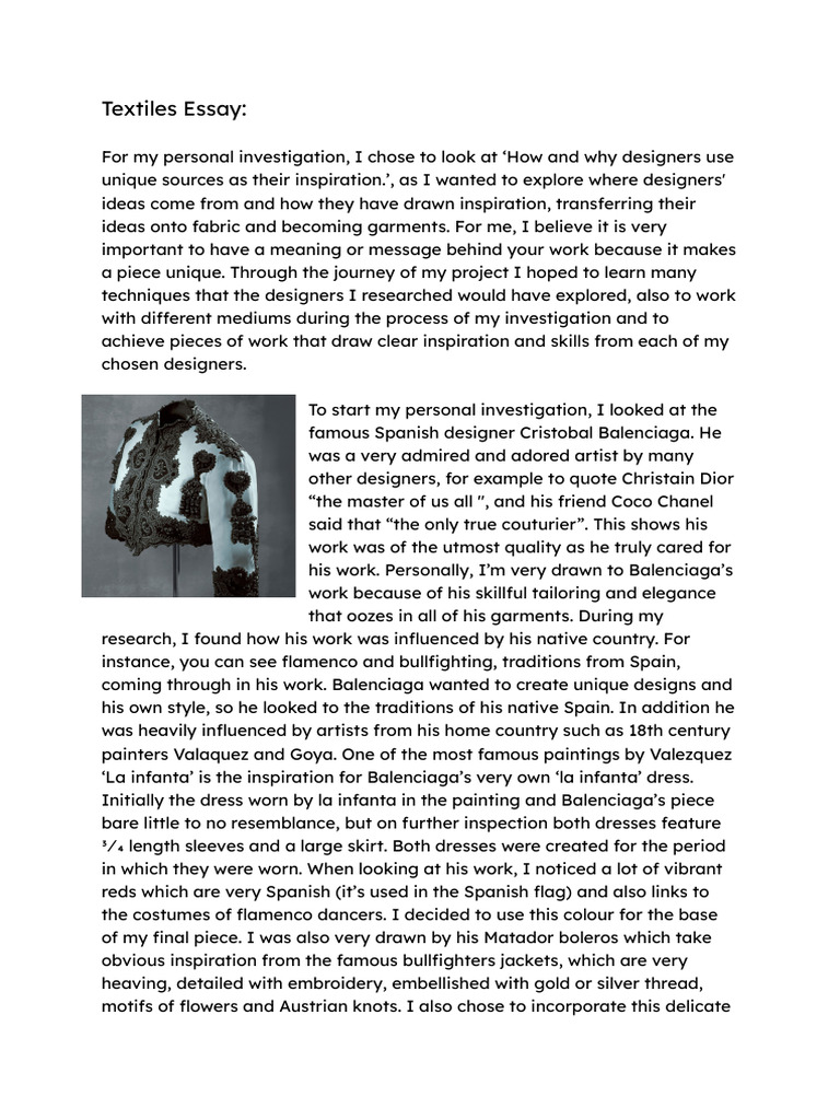Textiles Essay | PDF | Embroidery | Sewing