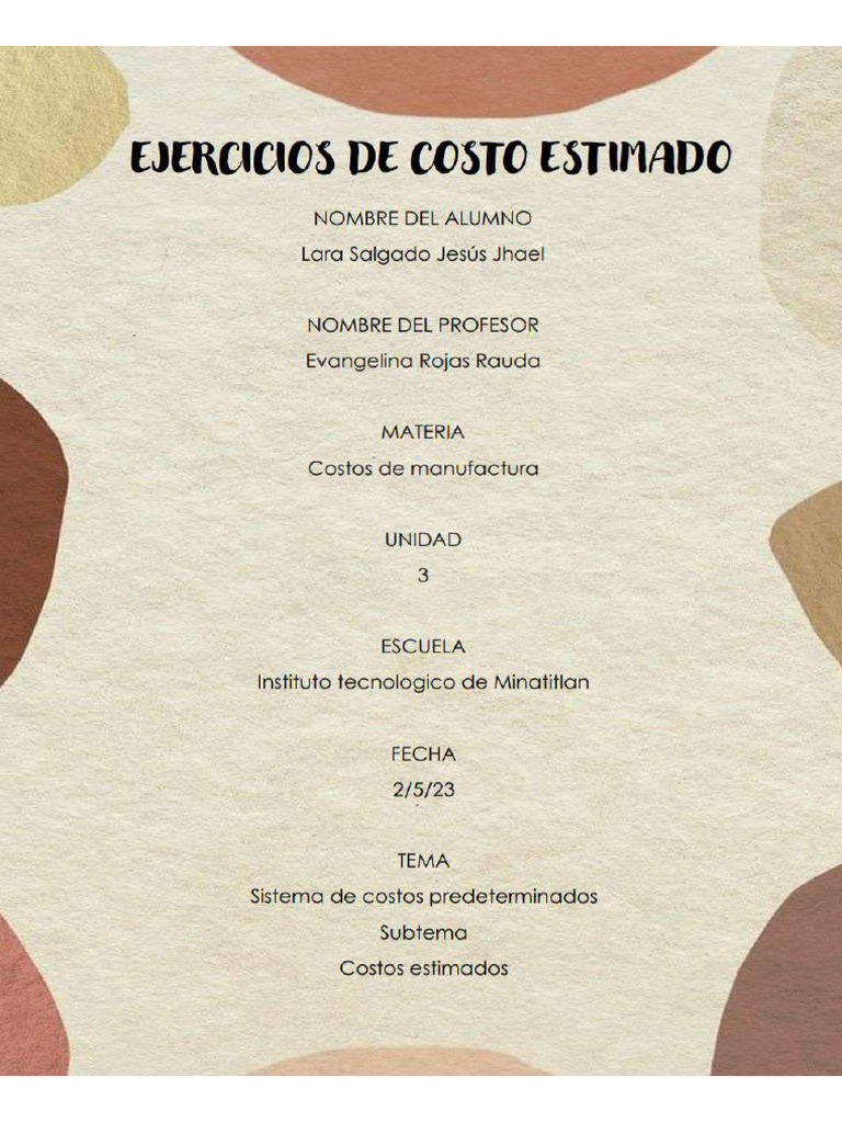 EJERCICIOS DE COSTO ESTIMADO | PDF