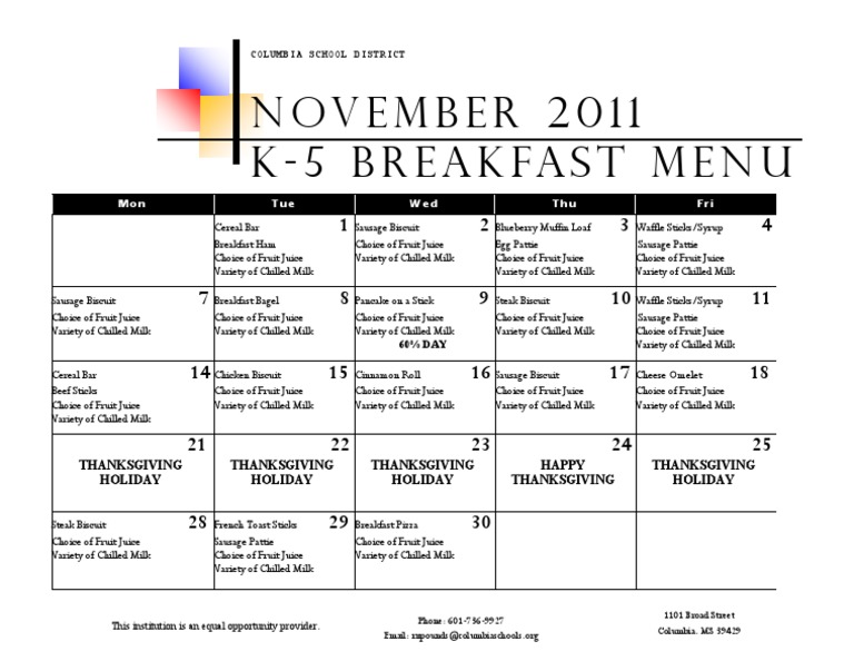 November 2011 Breakfast K-5 | PDF | Wellness