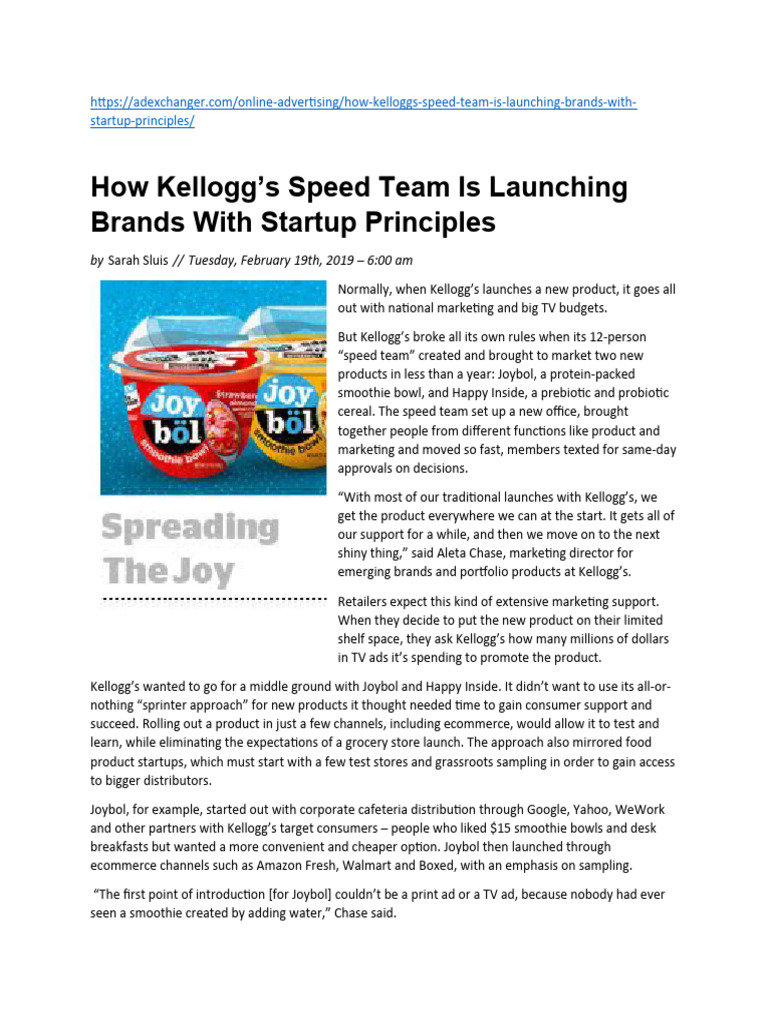 Kellogg's uses lean startup principles | PDF | Brand | Retail